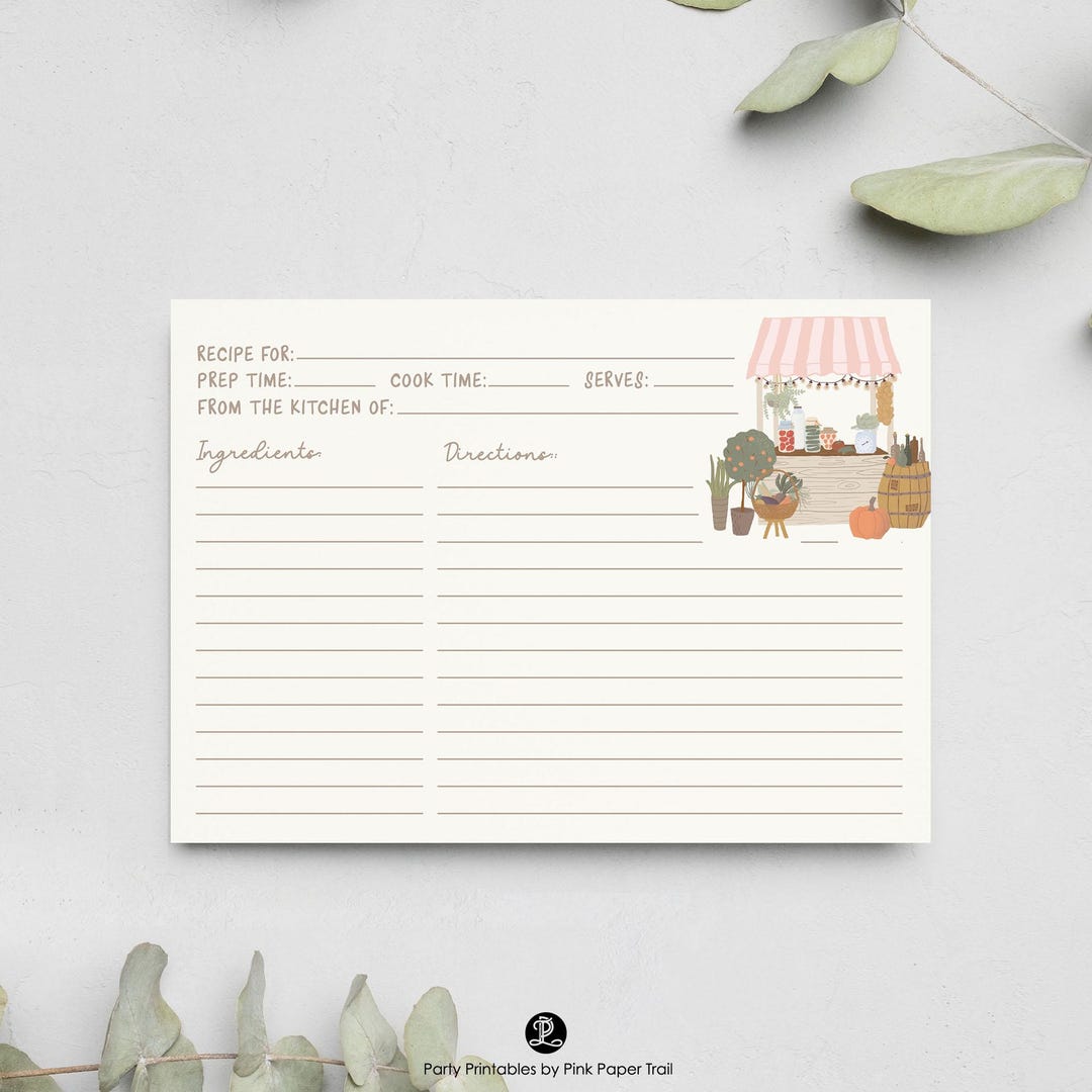 Farmers Market Theme Printable Recipe Card, Country Fair Market Instant ...
