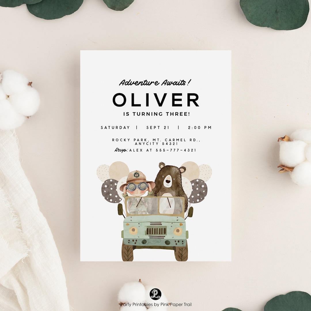 EDITABLE Little Explorer Adventure Boy Birthday Party Invitation ...