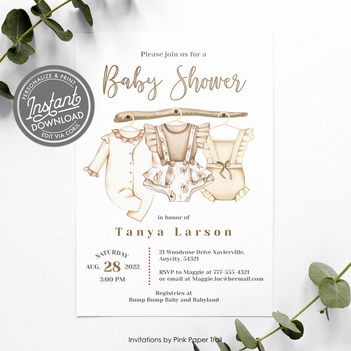 EDITABLE Boho Neutral Earth Tones Colors Girl Baby Shower Baby - Etsy