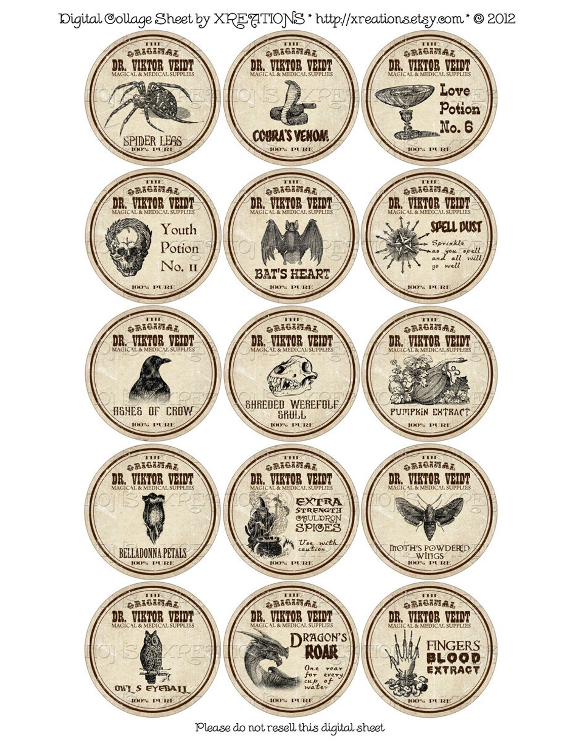 Antique Potion Labels Apothecary in 1 Inch Circles Digital - Etsy