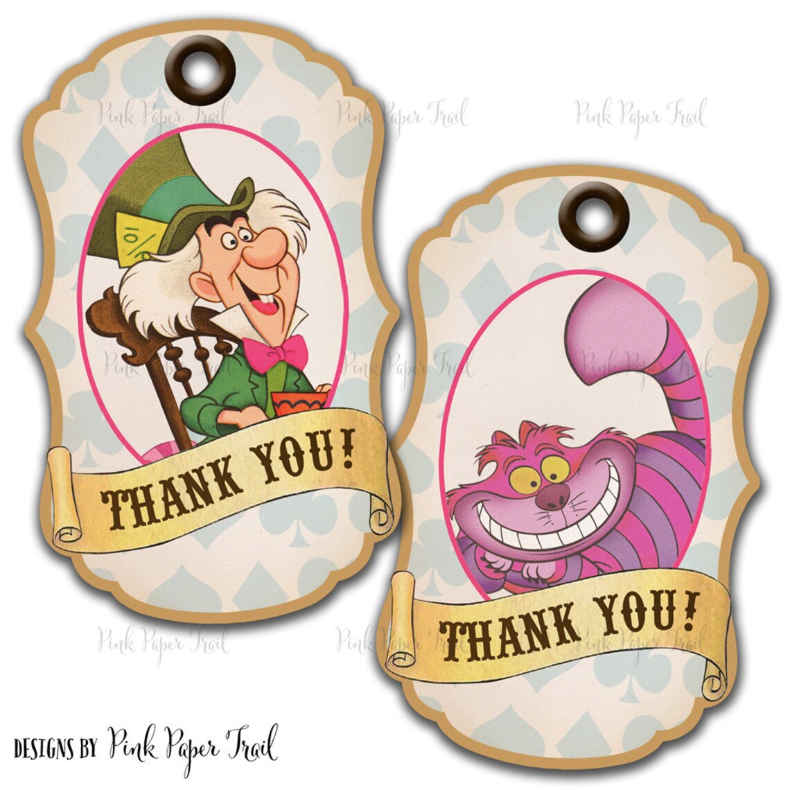 Alice in Wonderland Thank You Tag, Alice Favor Tags, Four Different ...