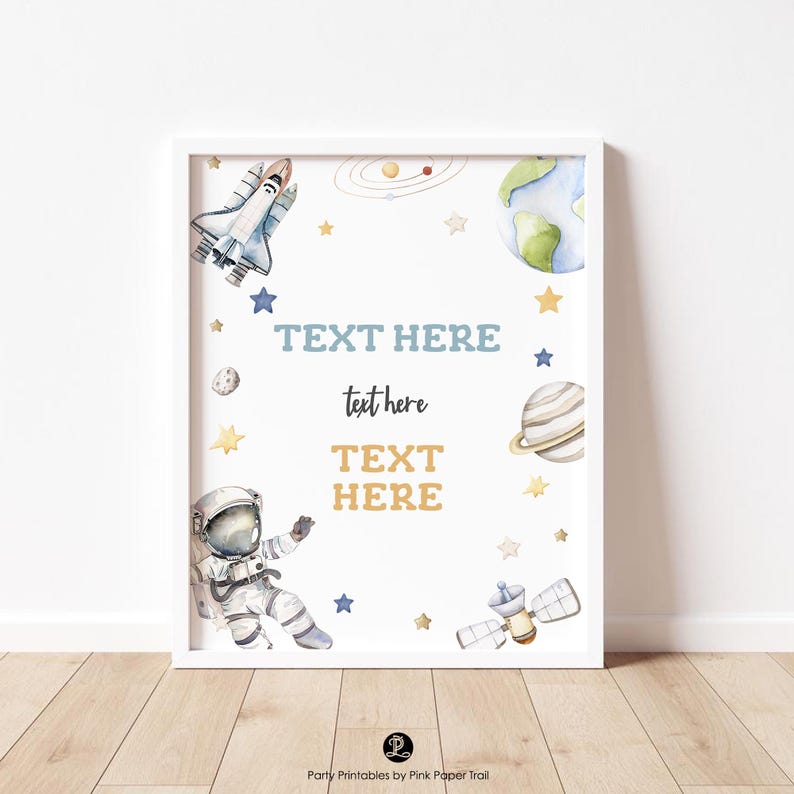 EDITABLE Outer Space Astronaut Birthday Party Sign, Custom Space Boy ...