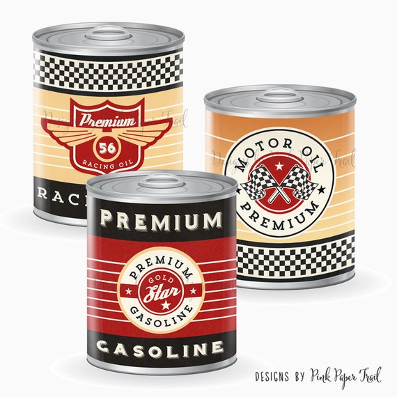 Vintage Racing Tin Can Labels Race Car Party Instant Download 