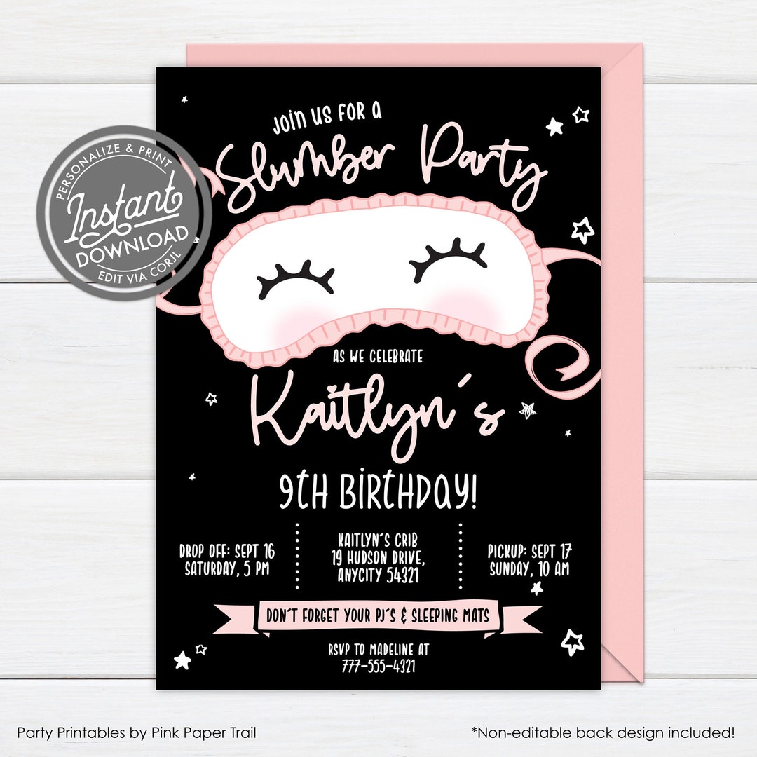 EDITABLE Slumber Party Birthday Invitation, Sleepover Birthday Invite ...
