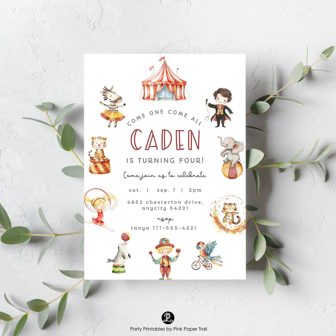 Circus Carnival Birthday Invitation Editable Template, Gender Neutral ...