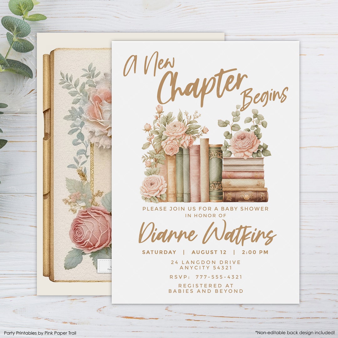 Book Theme Baby Shower Invite A New Chapter Begins Baby Shower ...