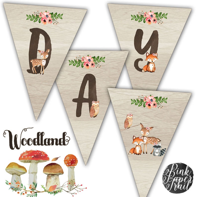 Sweet Woodland Happy Birthday Banner, Rustic Woodland, Woodland Party ...