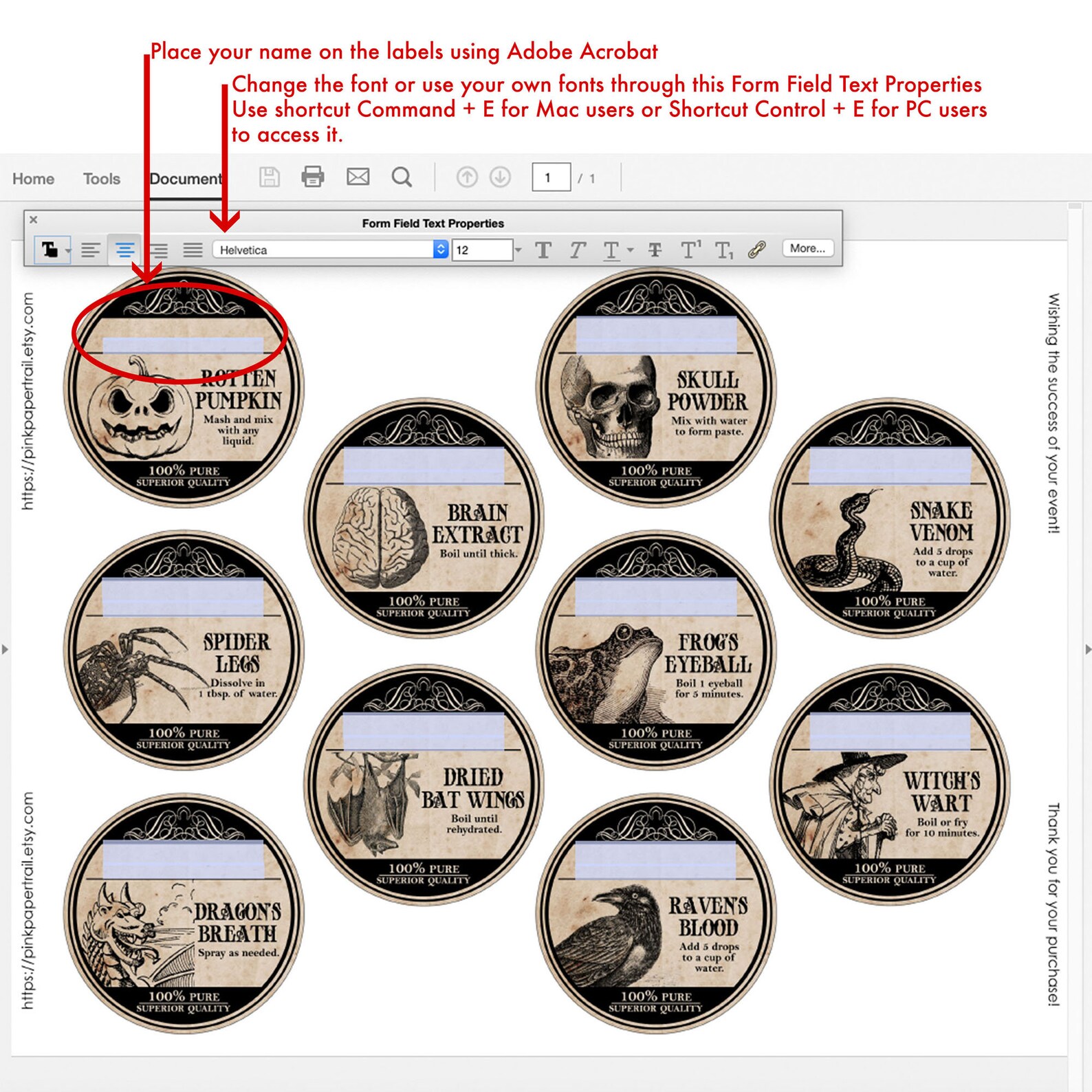 EDITABLE Halloween Apothecary Round Labels Magical Potion - Etsy
