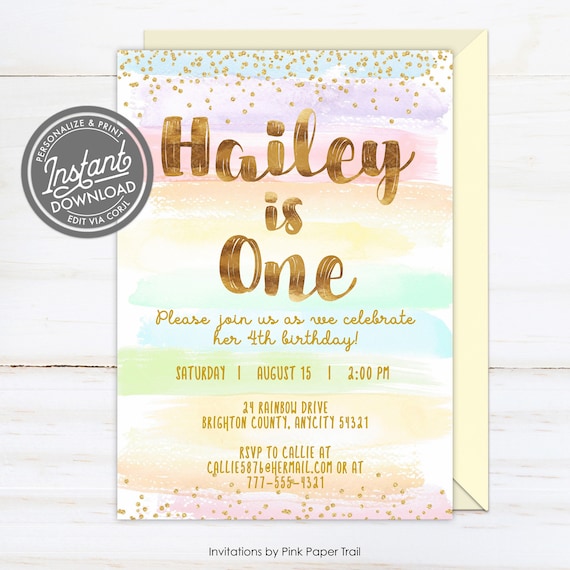 EDITABLE Pastel Rainbow With Gold Glitter Sprinkle Confetti - Etsy