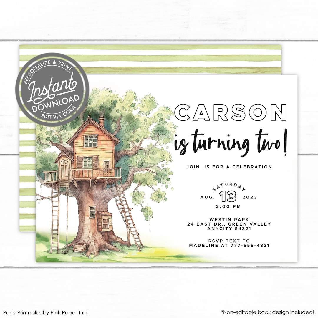 Editable Treehouse Birthday Invitation Treehouse Playground Park Nature ...