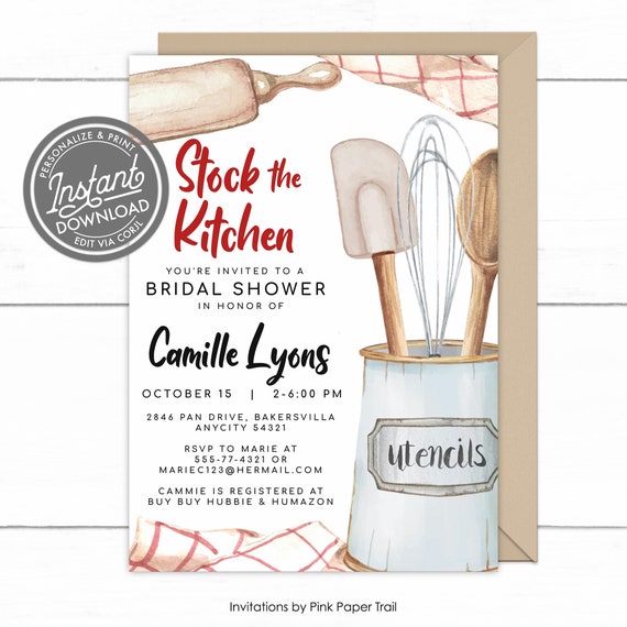 EDITABLE Stock the Kitchen Bridal Shower Rustic Invitation, Rustic ...
