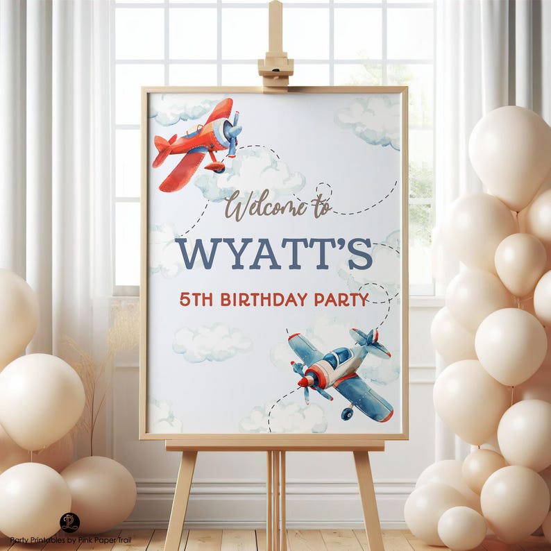 Editable Airplane Retro Biplane Welcome Party Sign, Airplane Welcome ...