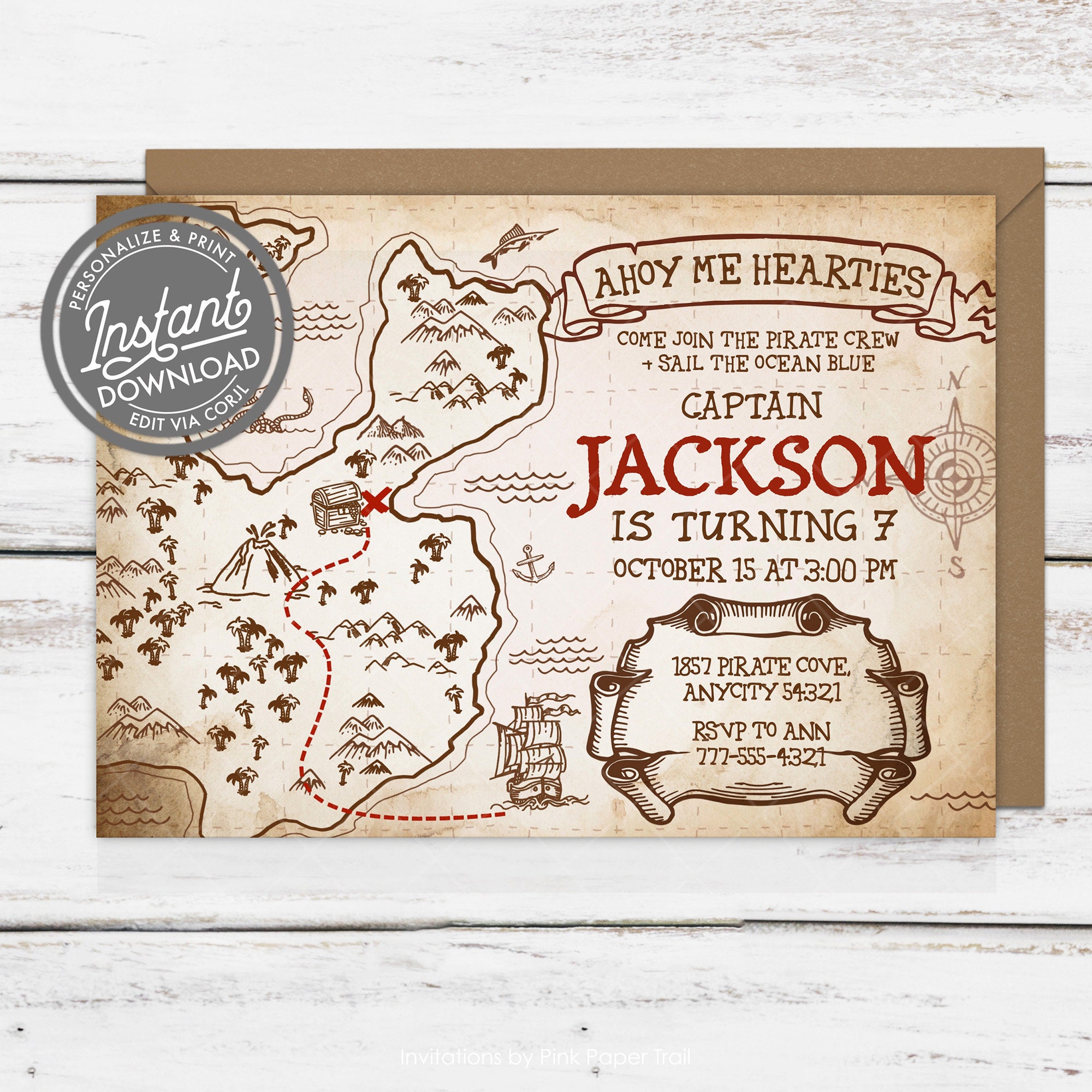 Pirate Map Invitation Template