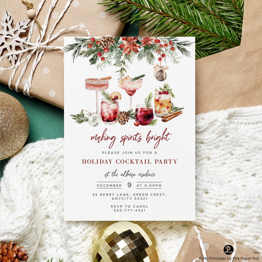 Editable Holiday Cocktail Party Invitation Making Spirits Bright ...
