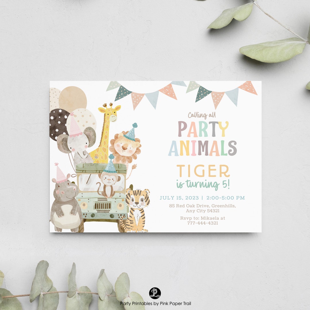 Editable Safari Adventure Birthday Invitation Template, Jungle Zoo ...
