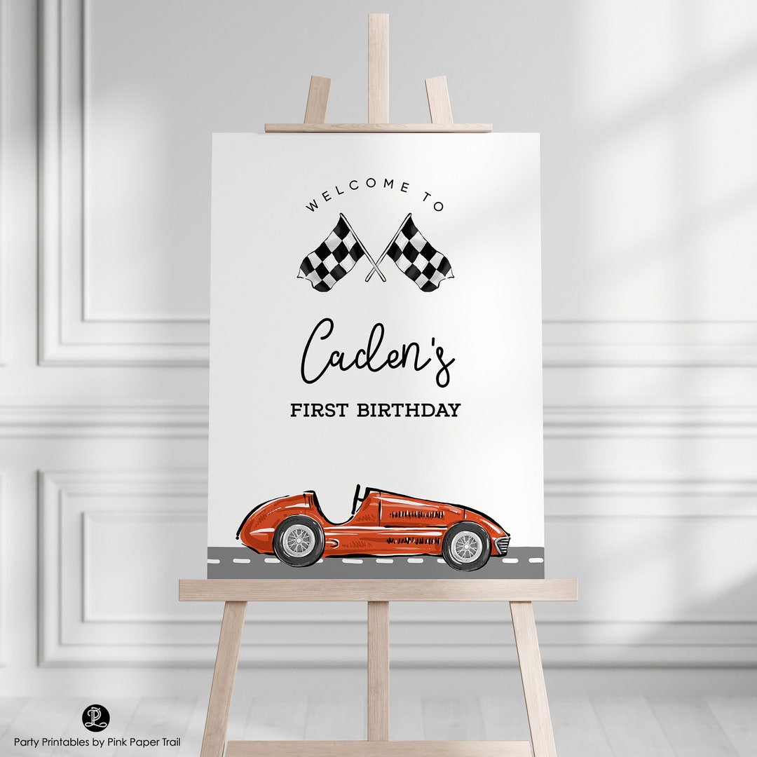 Retro Race Car Welcome Party Sign Entry Door Decor, Red Race Car ...