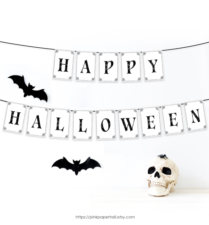 Happy Halloween Printable Banner, Simple Elegant Happy Halloween Banner ...