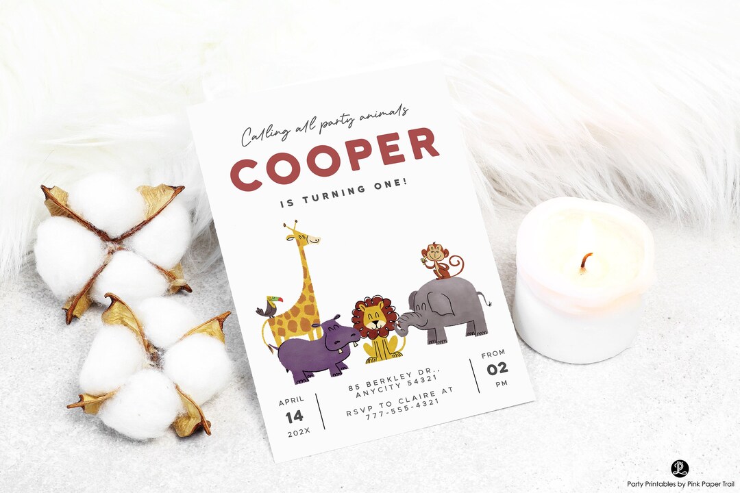 Safari Animals Birthday Invitation, Modern Jungle Safari Wild One Two ...
