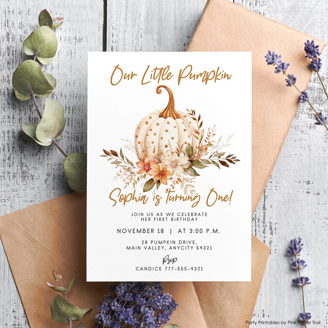 EDITABLE Little Pumpkin Birthday Invitation, Floral Girl Little Pumpkin ...