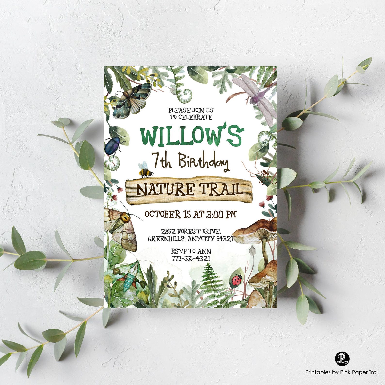 EDITABLE Nature Trail Birthday Invitation or Bugs Birthday Party ...