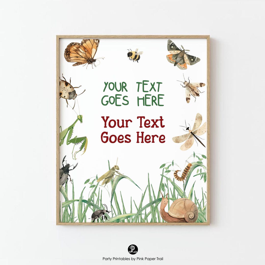 EDITABLE Bugs Insects Party Table Sign, Outdoor Nature Exploration ...
