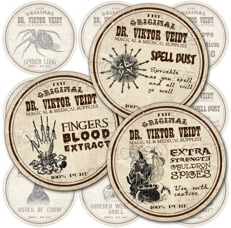 Antique Potion Labels, Apothecary in 1 Inch Circles, Digital Collage ...