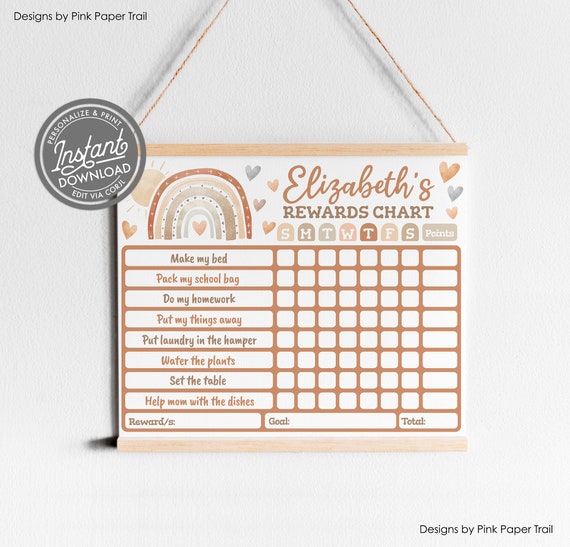 EDITABLE Rainbow Reward Chart, Rainbow Behavior Chart, Muted Rainbow ...