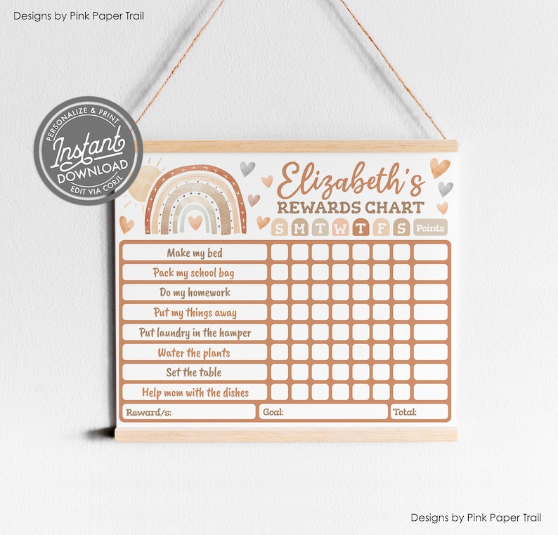 EDITABLE Rainbow Reward Chart, Rainbow Behavior Chart, Muted Rainbow ...