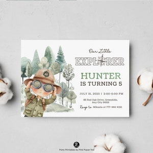 EDITABLE Little Explorer Boy Birthday Party Invitation, Nature Birthday ...