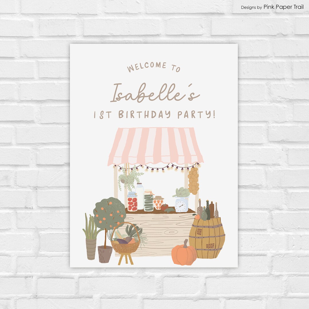 Editable Locally Grown Pink Farmers Market Welcome Party Sign Party ...
