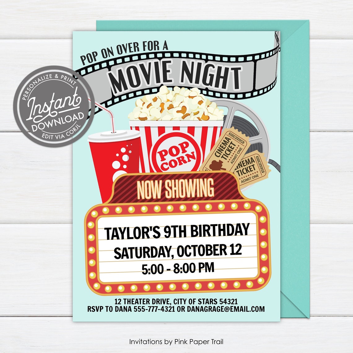 EDITABLE Movie Night Invitation, Backyard Movie Invitation, Outdoor ...