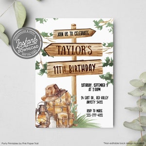 Adventure Nature Trail Hiking Birthday Invitation Nature Park Camping ...