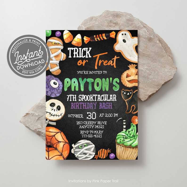 EDITABLE Halloween Birthday Invitation Trick or Treat - Etsy