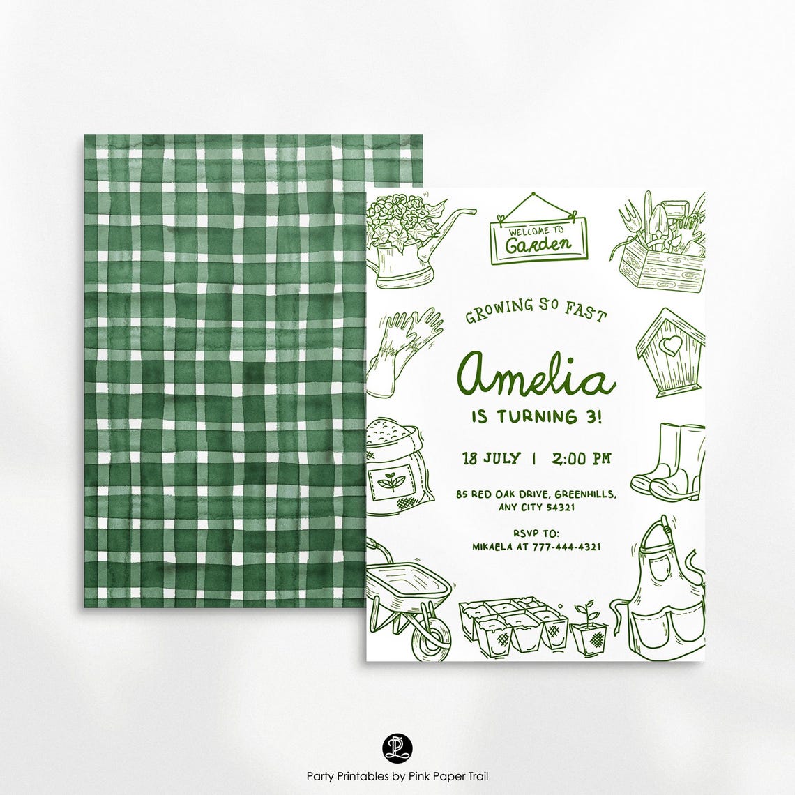 Editable Gardening Theme Welcome Party Sign, Garden Tea Party Line Art ...