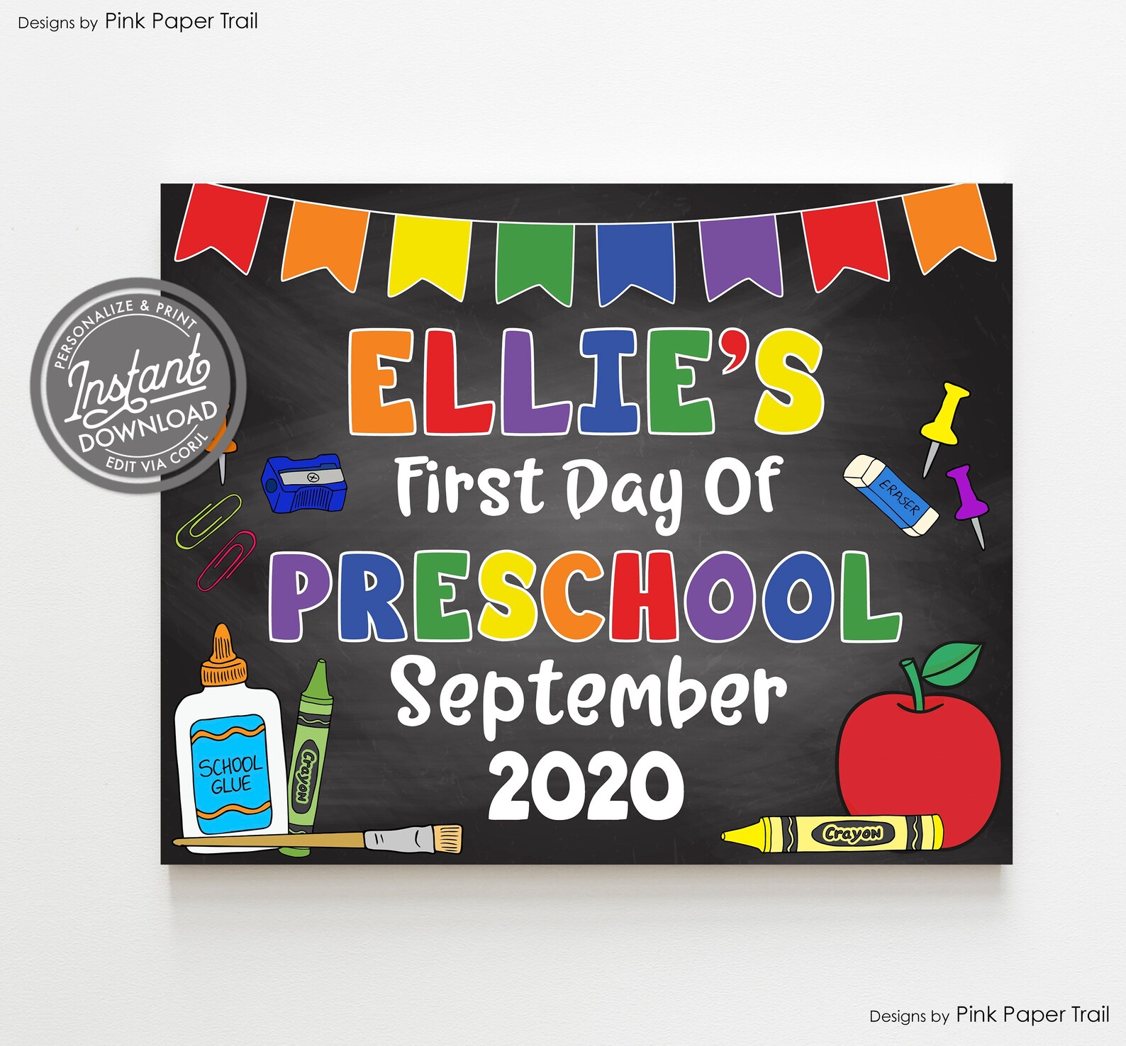 EDITABLE First Day of Preschool Sign Chalkboard Back to - Etsy