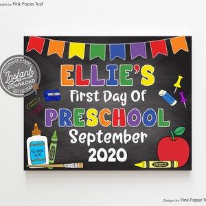 EDITABLE First Day of Preschool Sign, Chalkboard Back to Virtual School ...