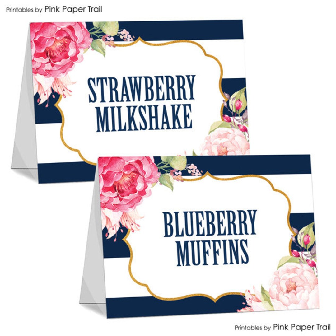 Navy Blue and White Stripes Pink Floral Glam and Gold Fillable Table ...