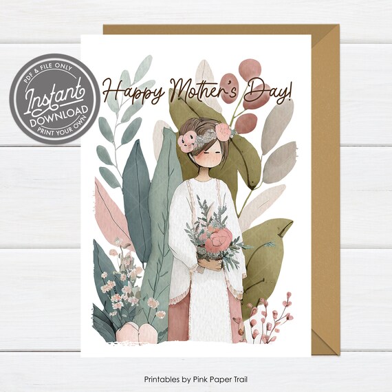 Printable Mother's Day Greeting Card, Modern Boho Mother's Day Artwork ...