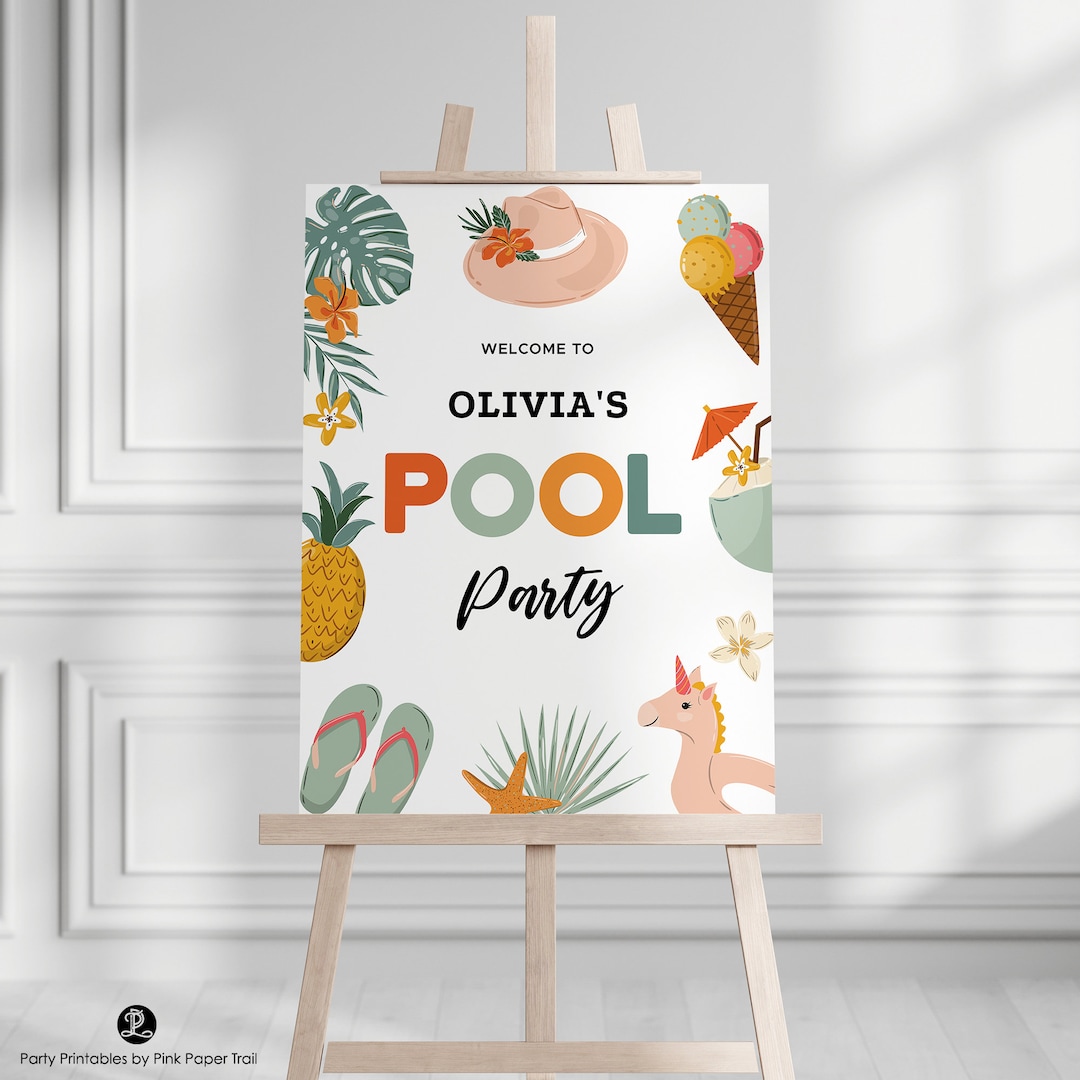 Editable Pool Party Welcome Sign Template, Summer Tropical Theme Pool ...