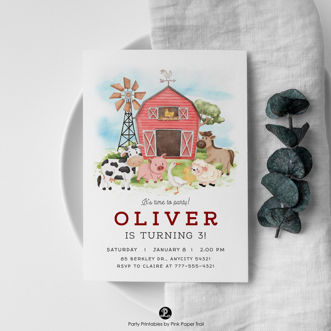 Editable Farm Theme Party Barnyard Birthday Invitation Template, Cute ...