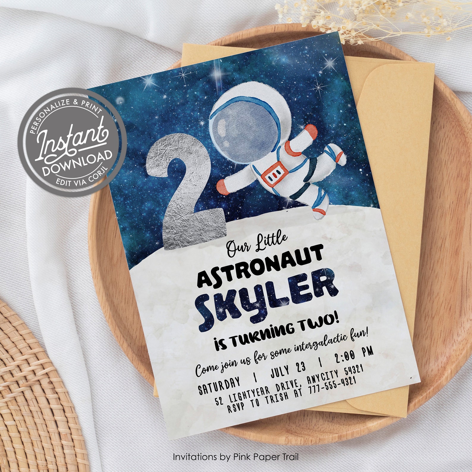 EDITABLE Astronaut Birthday Party Invitation Outer Space - Etsy
