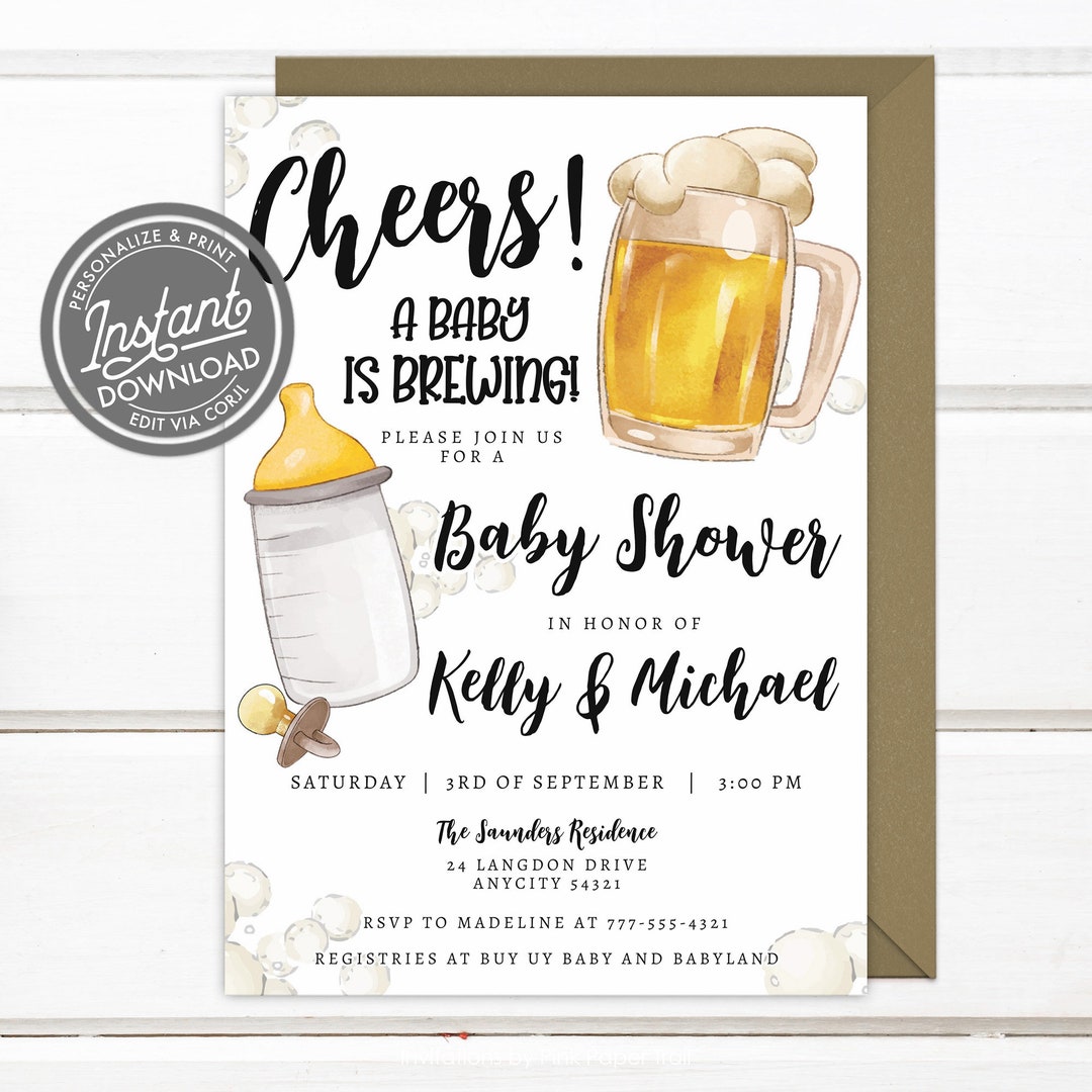 EDITABLE A Baby is Brewing Baby Shower Invitation, Baby Bottle and Beer ...