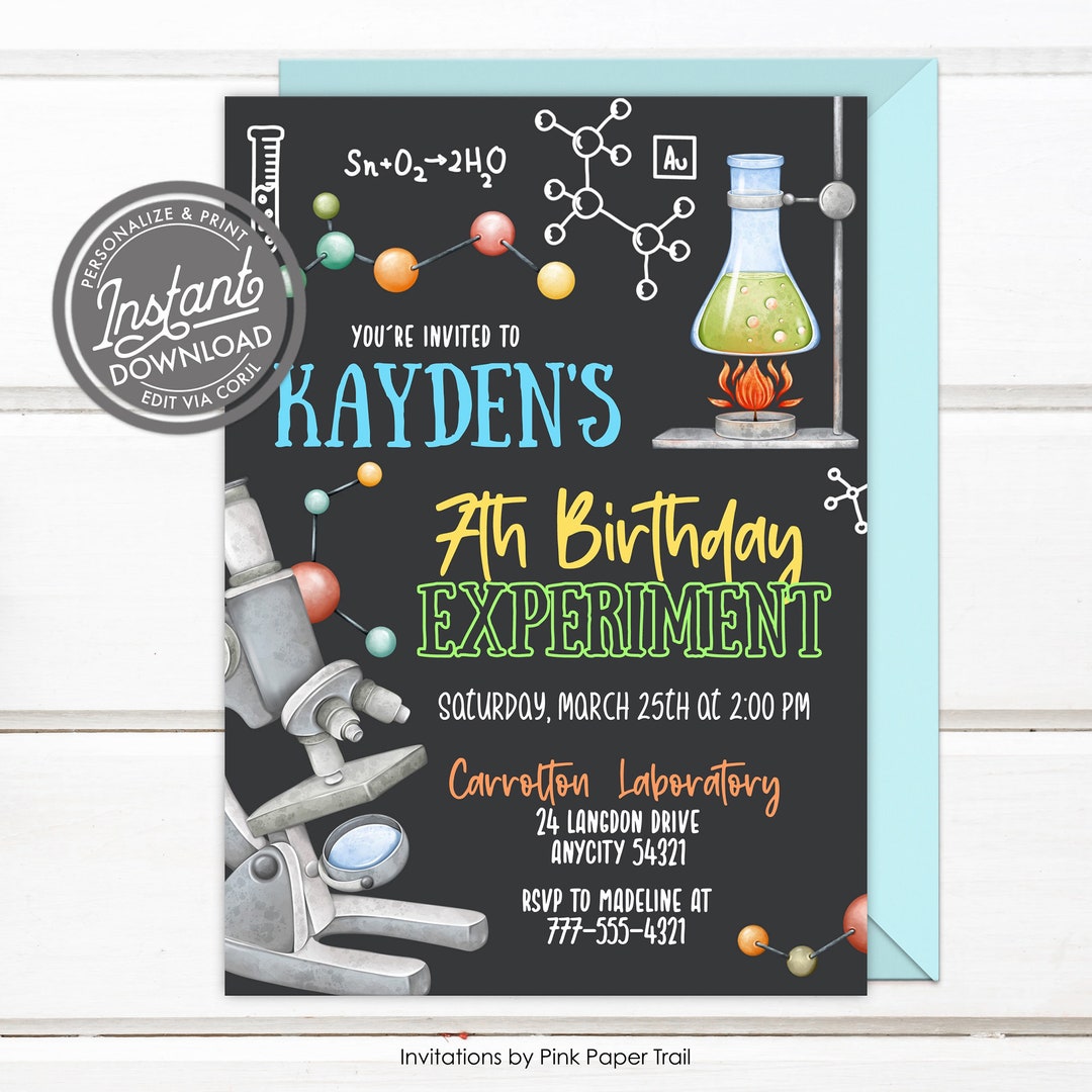Editable Mad Science Party Birthday Invite, Mad Science Invitation ...