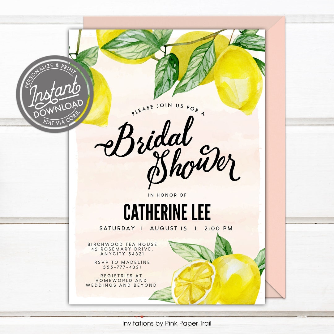 EDITABLE Lemon Bridal Shower Invitation, Citrus Spring Summer Lemon ...