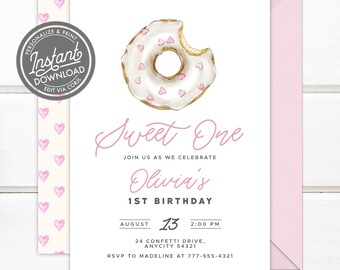 Editable Donut Birthday Party Invitation Instant Template Download Kids ...
