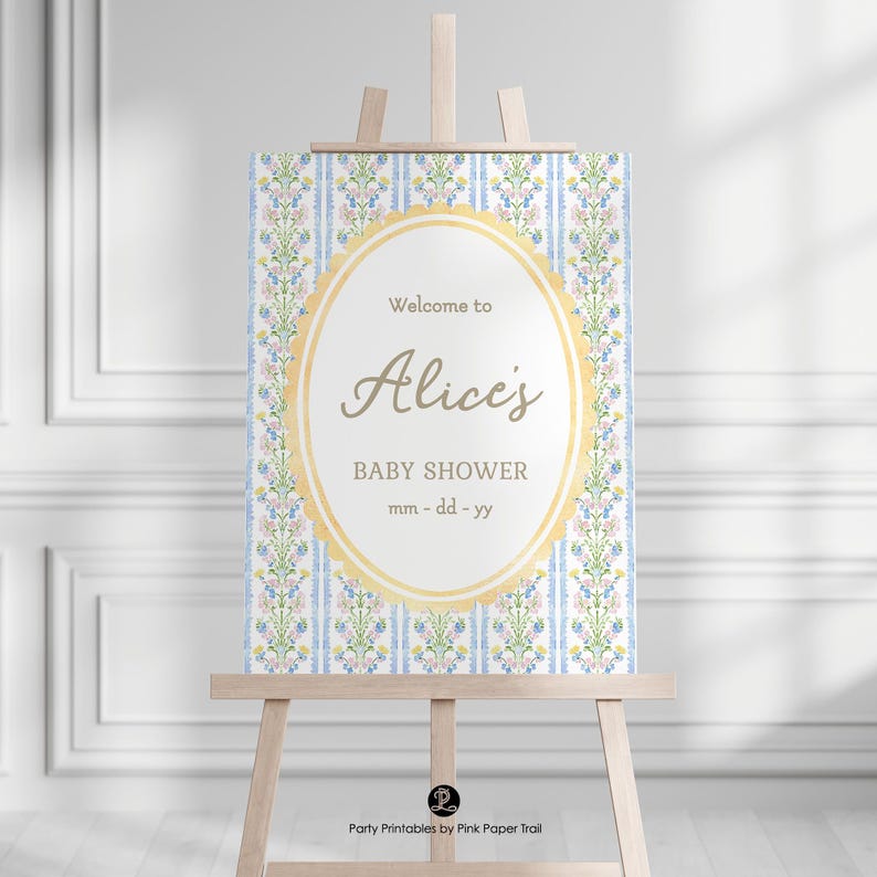 Editable Baby Shower Welcome Sign, Pink Blue and Yellow Floral ...