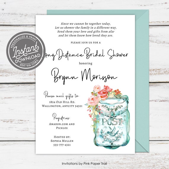 EDITABLE Long Distance Bridal Shower Invitation, Social Distance Bridal ...