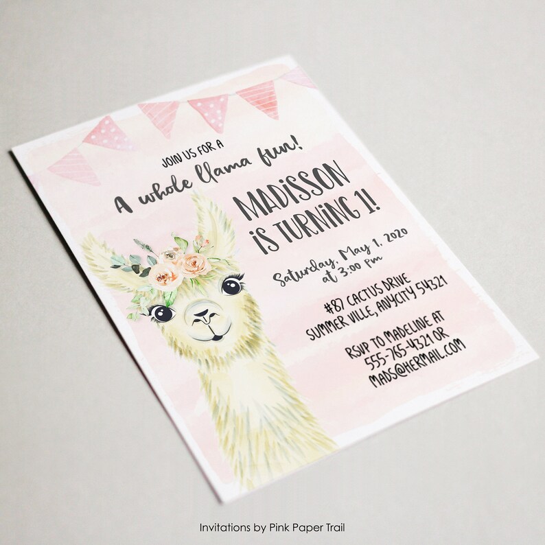 EDITABLE Llama Birthday Party Invitation Alpaca Cactus Party | Etsy