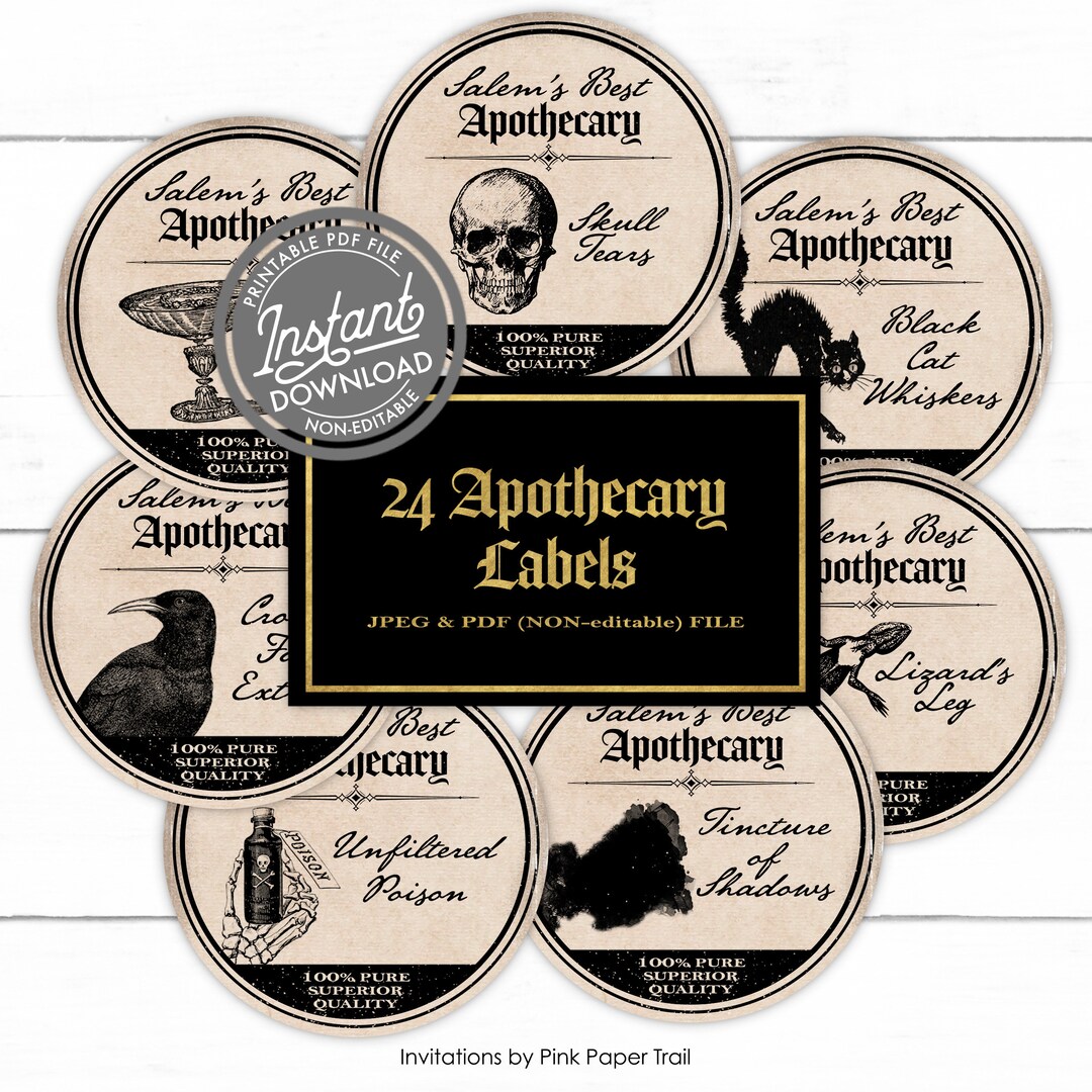 Halloween Potion Label Digital Download, 24 Different Round Apothecary ...