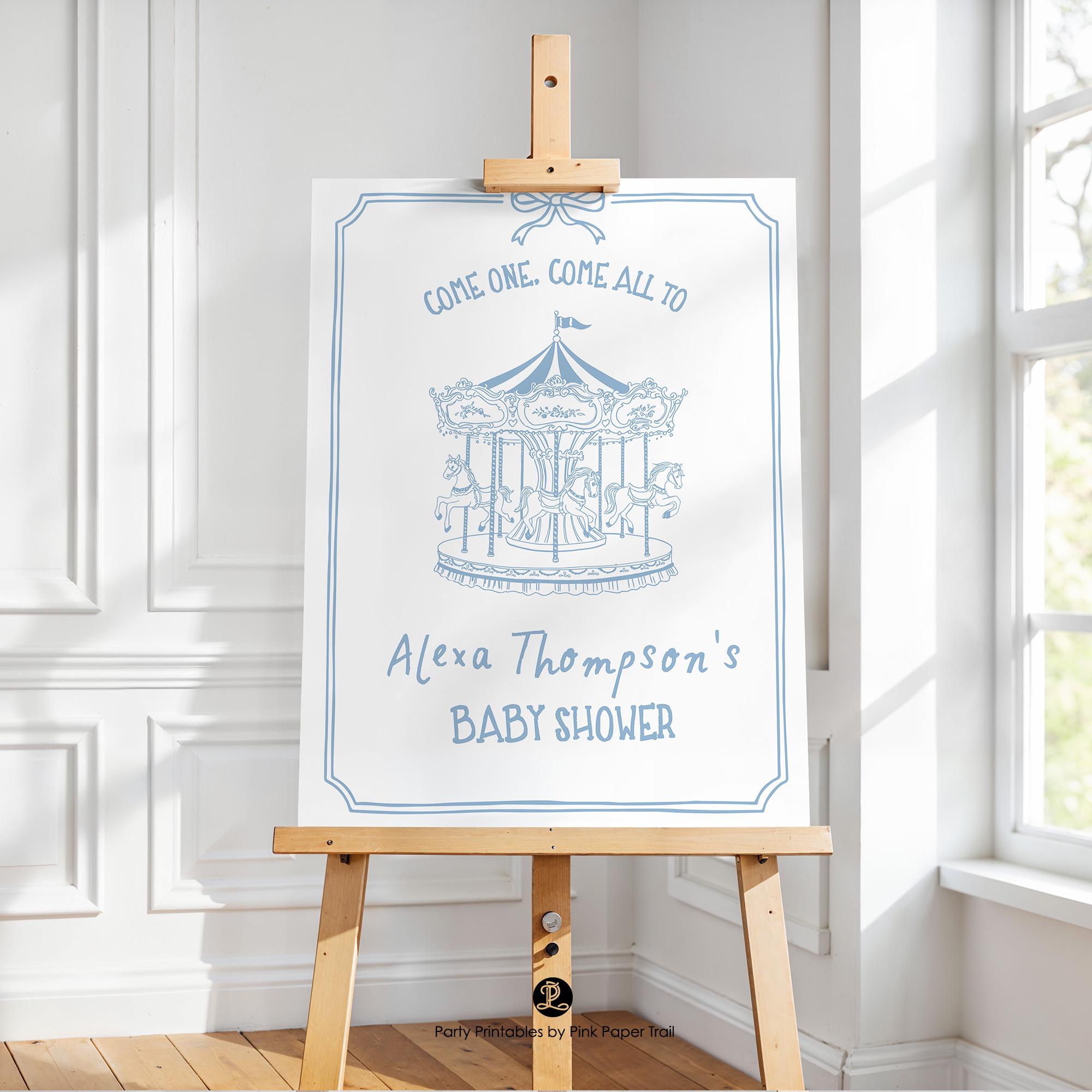 Carousel Baby Shower Welcome Sign | Editable Vintage Circus Poster Hand ...